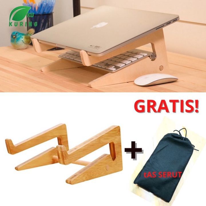 Wood laptop stand note book stand portable unik meja laptop kayu - Tatakan Dudukan Laptop ...