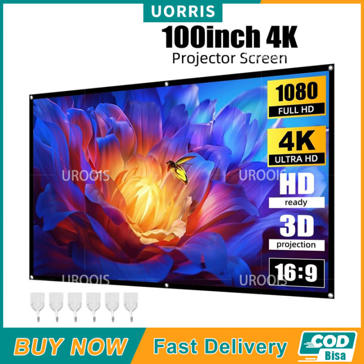 Layar Proyektor Lipat HD 100 inch 16: 9 Simple Layar Projector Screen ...