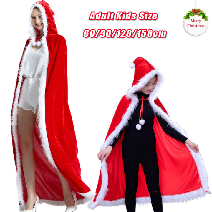 Adult Christmas Cloak Red Velvet Hooded Cape Santa Claus Costume For ...