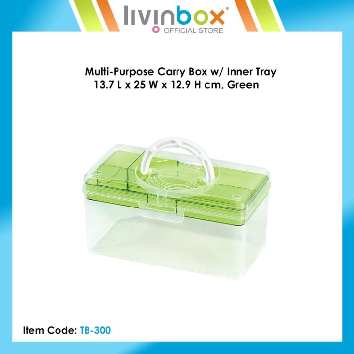 Livinbox Multi-Purpose Carry Box w/ Inner Tray 13.7 L x 25 W x 12.9 H ...