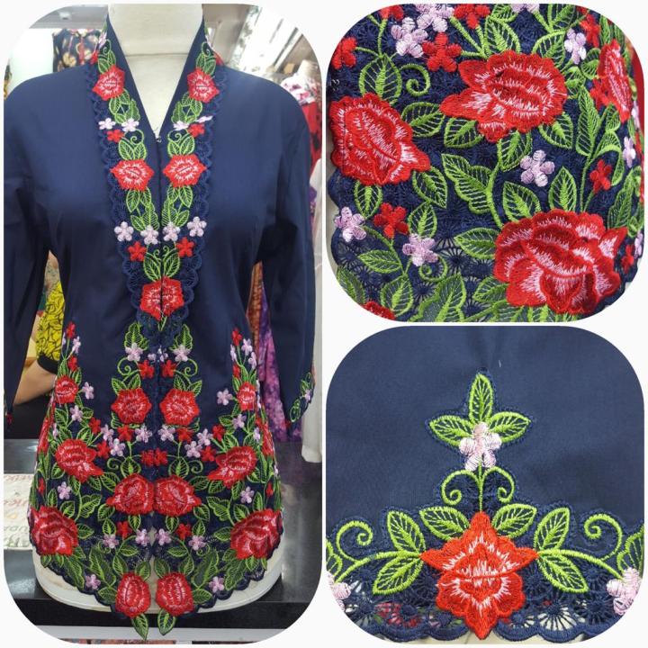 【READY STOCK】Baju Kebaya Nyonya Sulaman Bunga - Warna Biru Gelap / Navy ...