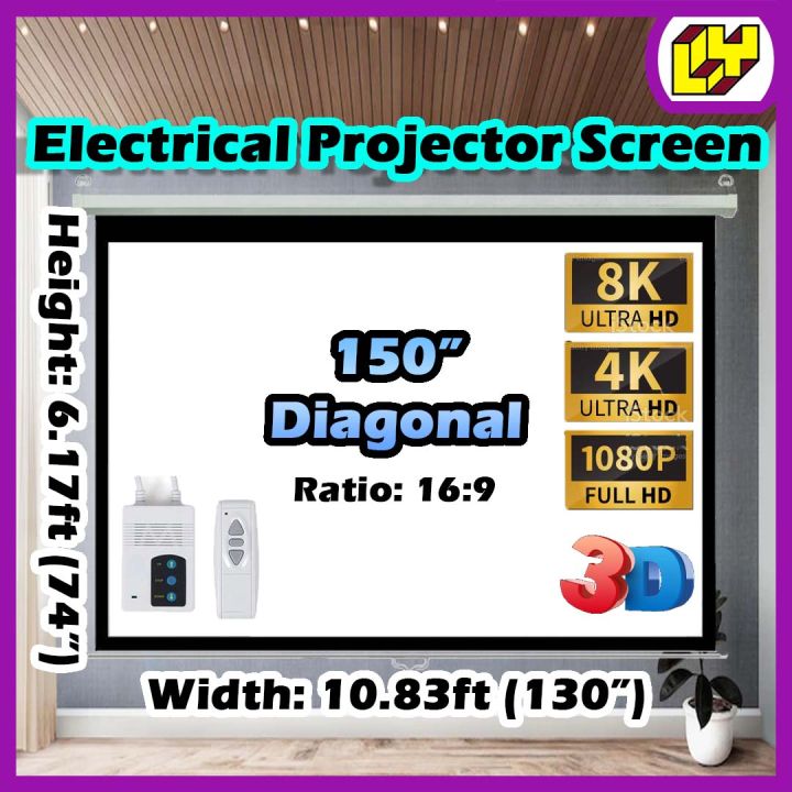 Projector Screen 150" Motorized Projector Screen Electrical 16:9 130 ...