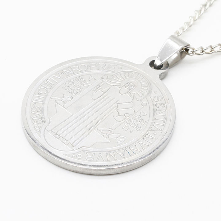 Protection Stainless Steel Catholic Medallion Necklace - St Benedict ...