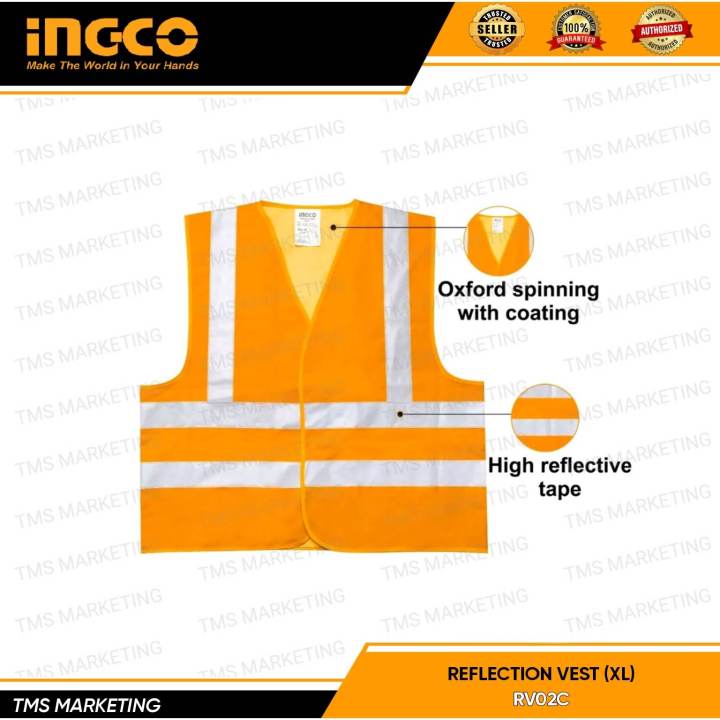 Ingco RV02C Reflectorized Vest Fluorescent Orange XL | Lazada PH