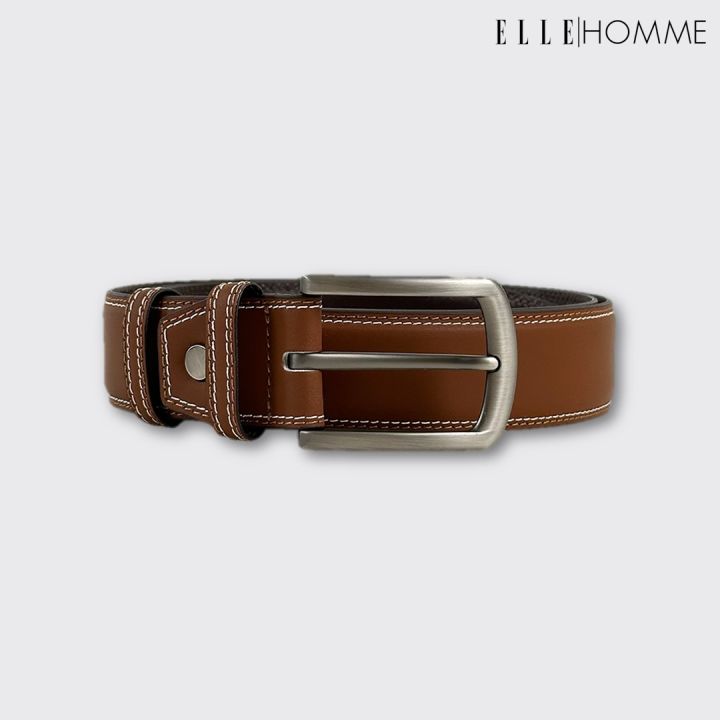 ELLE HOMME เข็มขัดหนังวัวแท้ สไตล์ Casual สีน้ำตาล H84001 | Lazada.co.th