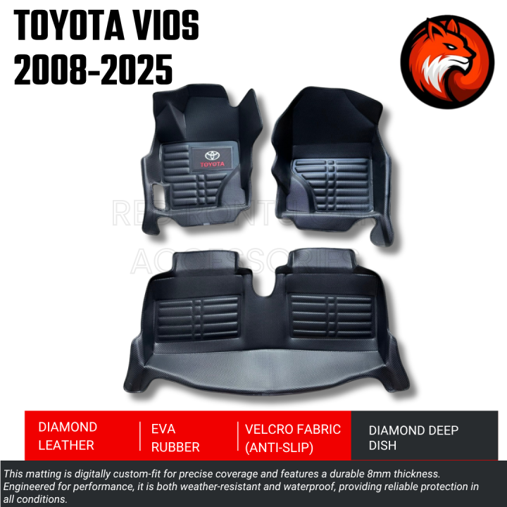 Toyota Vios Deep Dish car matting, 2008-2025, Red Rontu car accessories ...