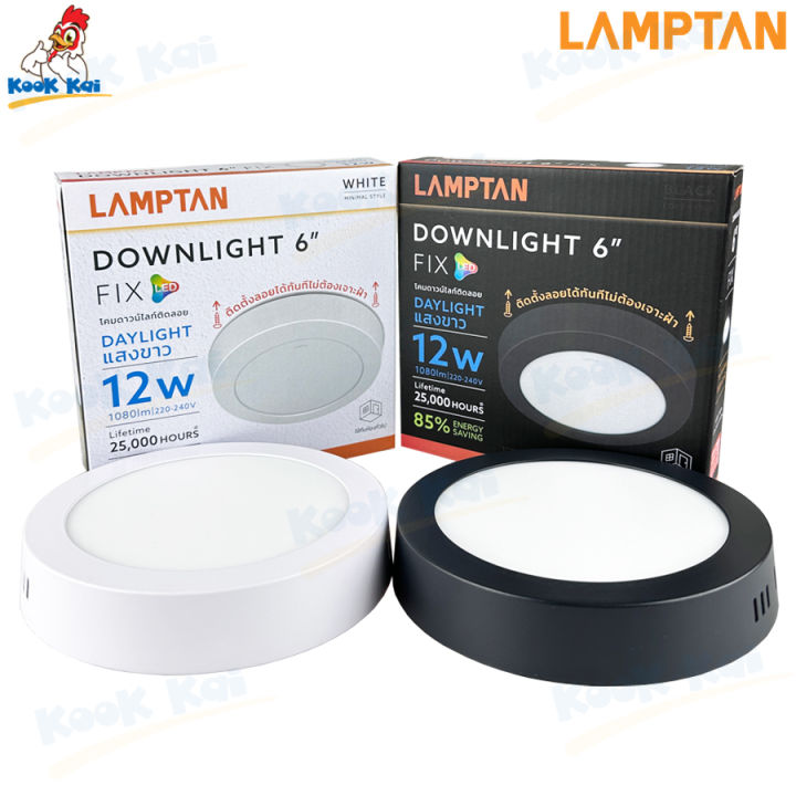 โคมดาวไลท์ LED ติดลอย หน้ากลม 12W 6” 18W 8" LAMPTAN DOWNLIGHT FIX ขอบดำ ...