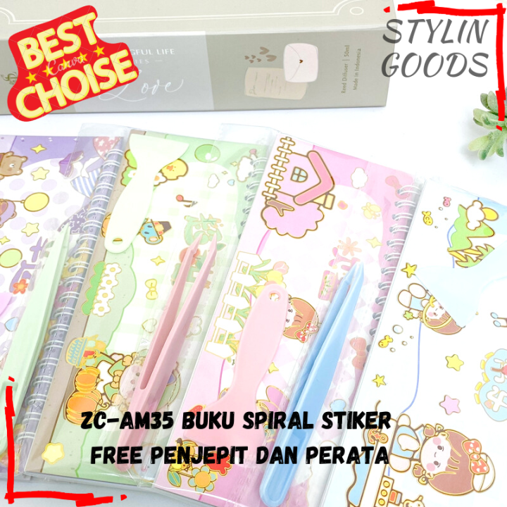 STICKER SPIRAL ZC-AM35 BUKU BERGAMBAR + PENJEPIT DAN PERATA STICKER ...