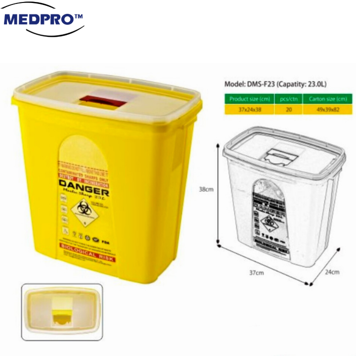 Sharps Disposable Box Container With Lid 1 Litre / 23 Litres MEDPRO ...