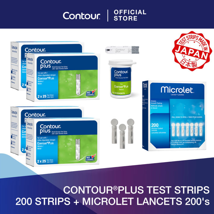 CONTOUR®PLUS Blood Glucose Test Strips 200's + MICROLET® Lancets 200's ...