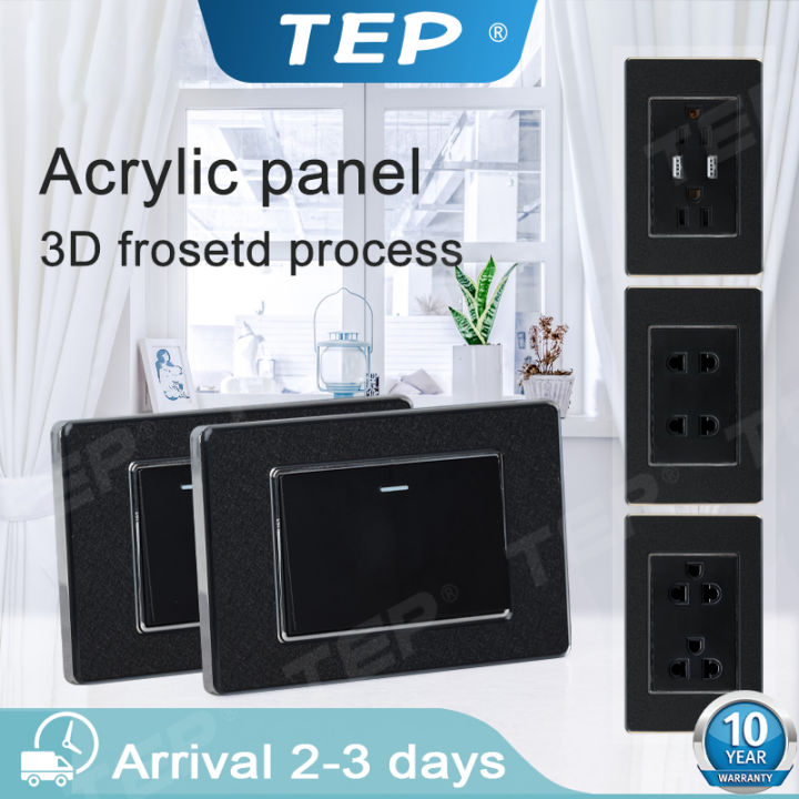 【Two Panel Materials】TEP Wall Switch Black Series Universal Socket 16A ...