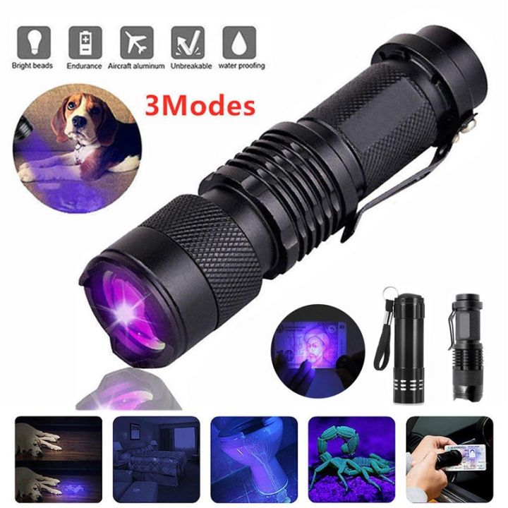 Mini UV Flashlight Black Light LED 395nm Ultraviolet Blacklight Detector Aluminum Torch Light UV ...