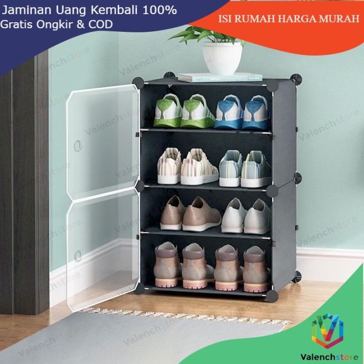 Rak Sepatu SHENAR Portable 2 Kolom 4 Kotak Sendal Tebal Tertutup Anti ...