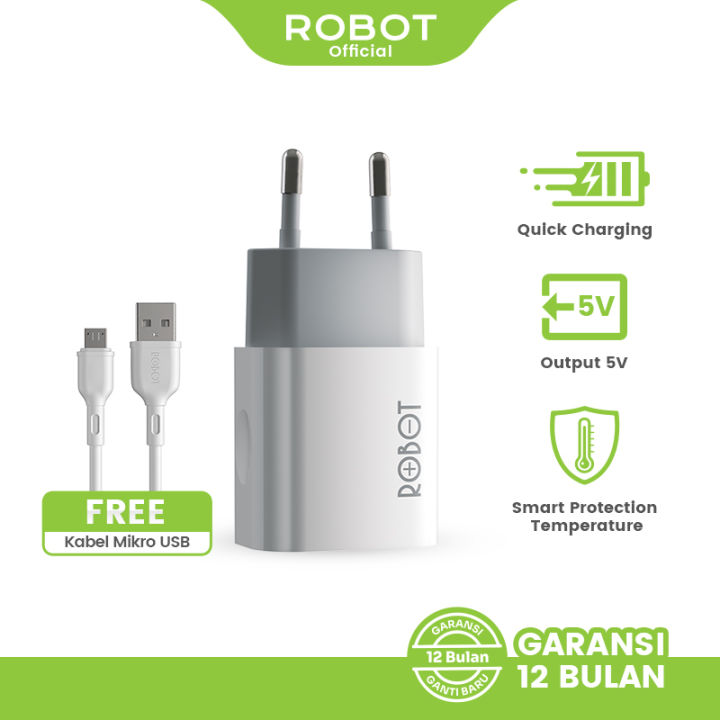 ROBOT Kepala Charger Quick Charging Adapter 5V Micro USB RT-L1 Original - Garansi Resmi 1 Tahun ...