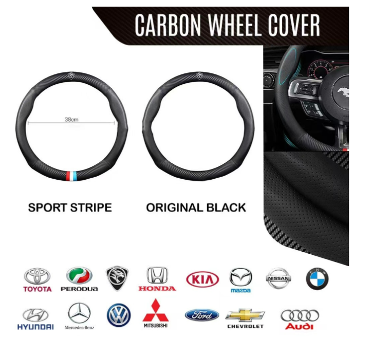 Carbon Fiber Leather Steering Wheel Cover Perodua Proton Honda Toyota ...