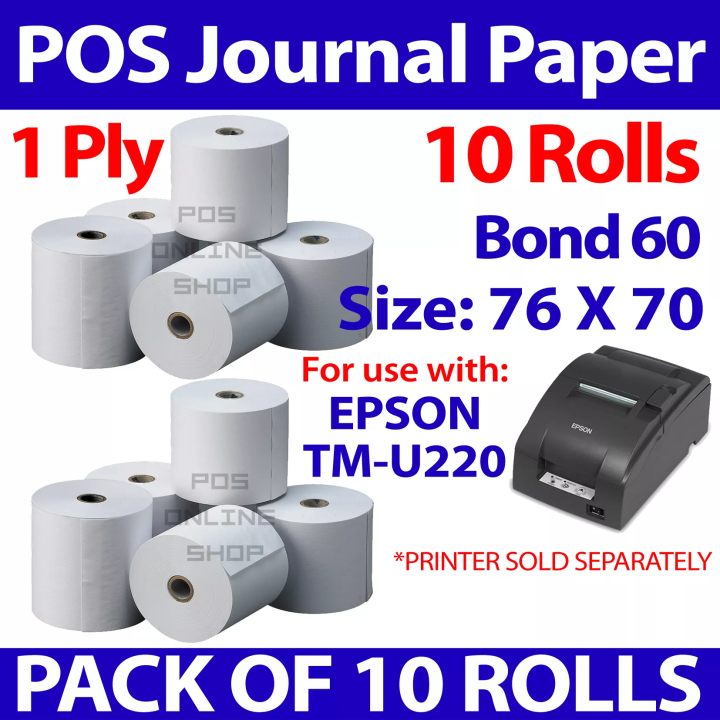 Journal Paper 76 X 70 (Pack of 10) 1 Ply For Epson TM-U220 BIXOLON ...
