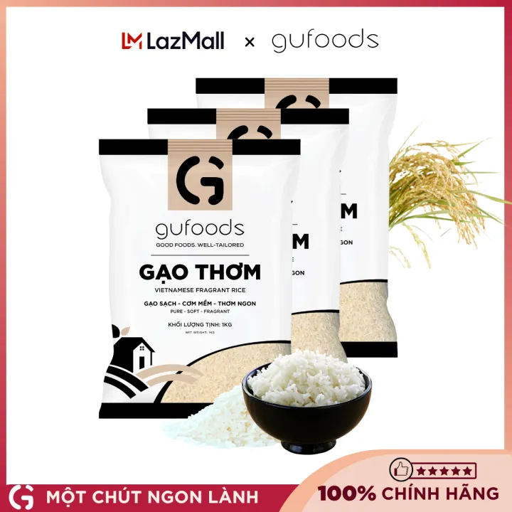 Combo 3 túi Gạo thơm GUfoods (1kg) - Cơm mềm dẻo, Thơm tự nhiên, Hạt ...