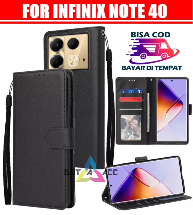 flip case kulit premium INFINIX NOTE 40 leather case casing dompet kulit hp bisa buka tutup ...