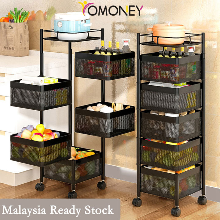 Rak Dapur kitchen storage rack multifunctional rotating rack with wheel ...