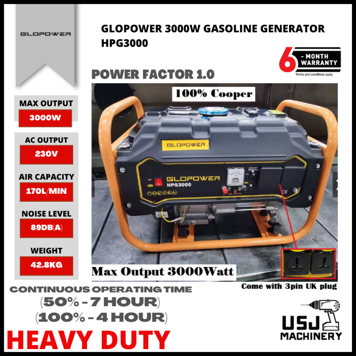 GLOPOWER 3000W Gasoline Generator HPG3000 | 6 Months Warranty | Lazada