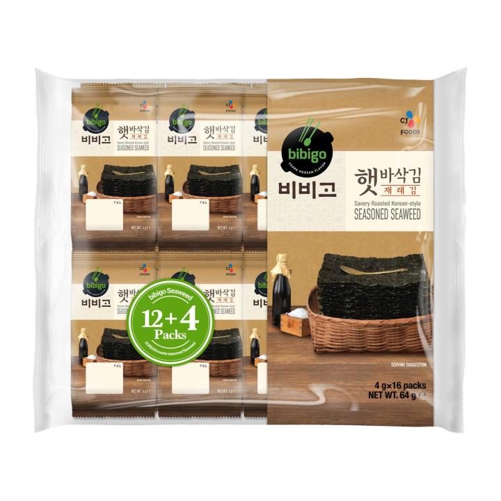 CJ Bibigo Savory Roasted Korean Seasoned Seaweed Snack 4G X 16 | Lazada Singapore