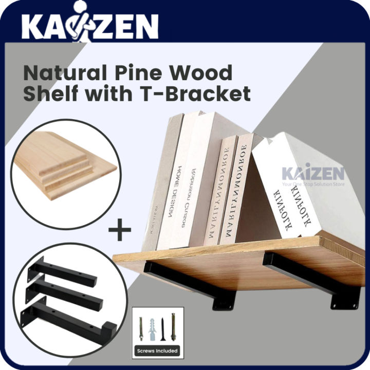 Natural Pine Wood Shelf With Heavy Duty Iron T Bracket Set | Lazada