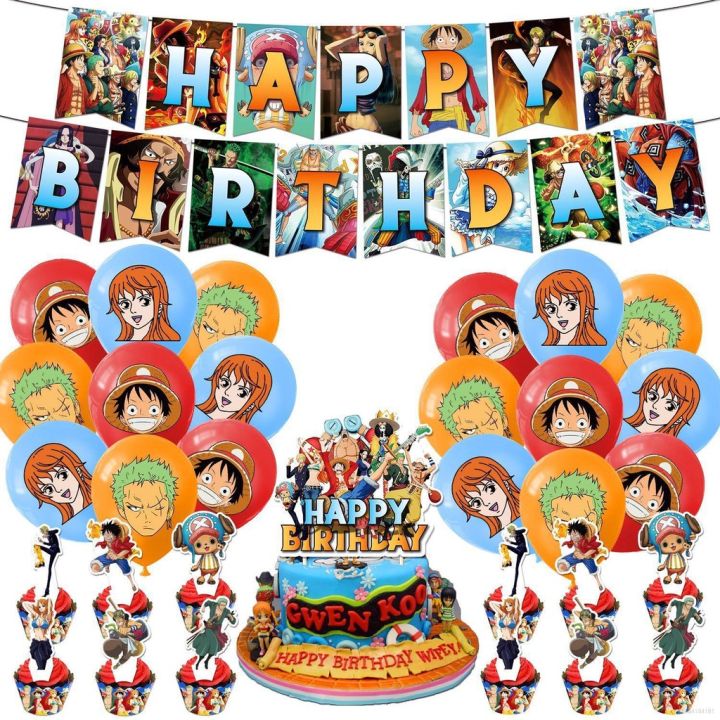 YB ONE PIECE Theme kids birthday party decorations banner cake topper ...