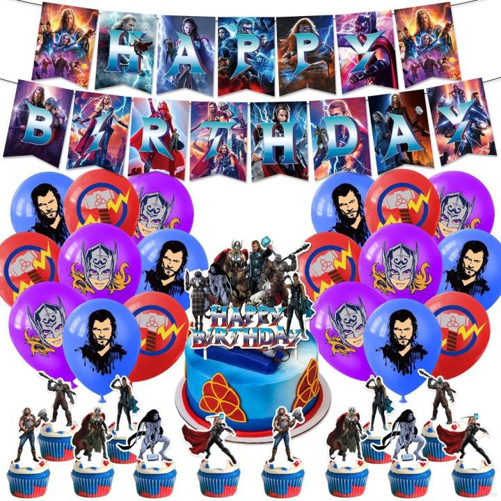RA Thor 4 Theme kids birthday party decorations banner cake topper ...