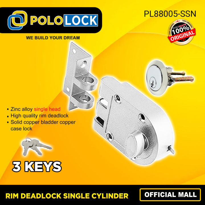 Pololock Rim DeadLock Single Cylinder Satin Nickle Swing Sliding Door ...