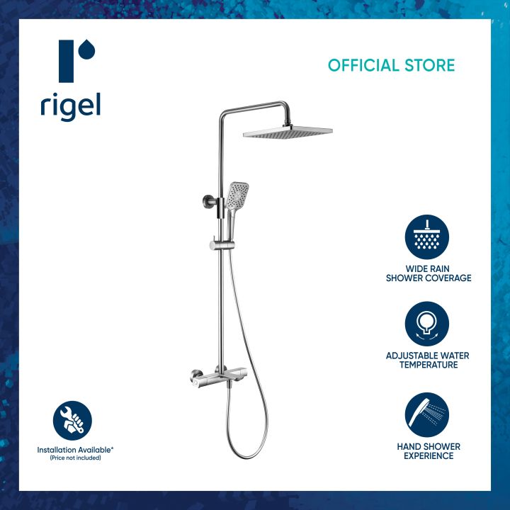 RIGEL Thermostatic Chrome Rain Shower Set TSME14459T | Lazada Singapore