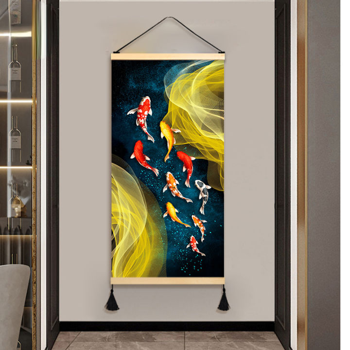 Modern Koi Fish Scroll Canvas Painting Home Decor Hanging Wall Picture ...