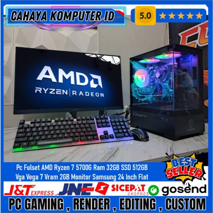 PC Fulset AMD Ryzen 7 5700G RAM 32GB SSD 512GB Monitor 24 Inch 100Hz ...