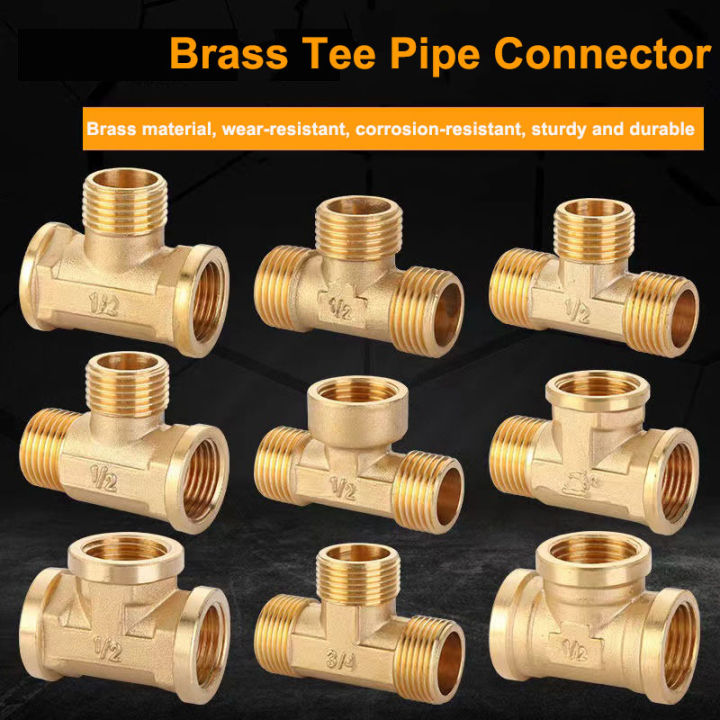Brass Tee Pipe Connector 3 Way Pipe Fitting 1/2" T-shape Water Oil Gas ...