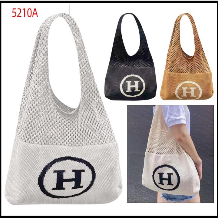 5210A จุได้มาก กระเป๋าถักนิตติ้ง เป็นรูกลวง ผ้าทอทอ กระเป๋าสะพายไหล่แบบสั้น แฟชั่นสำหรับผู้หญิง ...