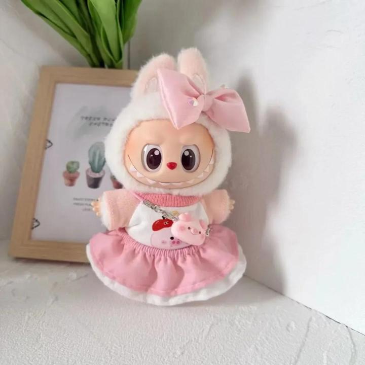 For 15/17cm Labubu V1 V2 Doll Pink Pig Skirt Outfit Set Cute Ropa ...