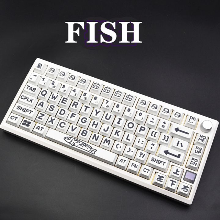 【Keycap Only】Minimalist Black and White Fish Keycap 132Keys Cherry ...