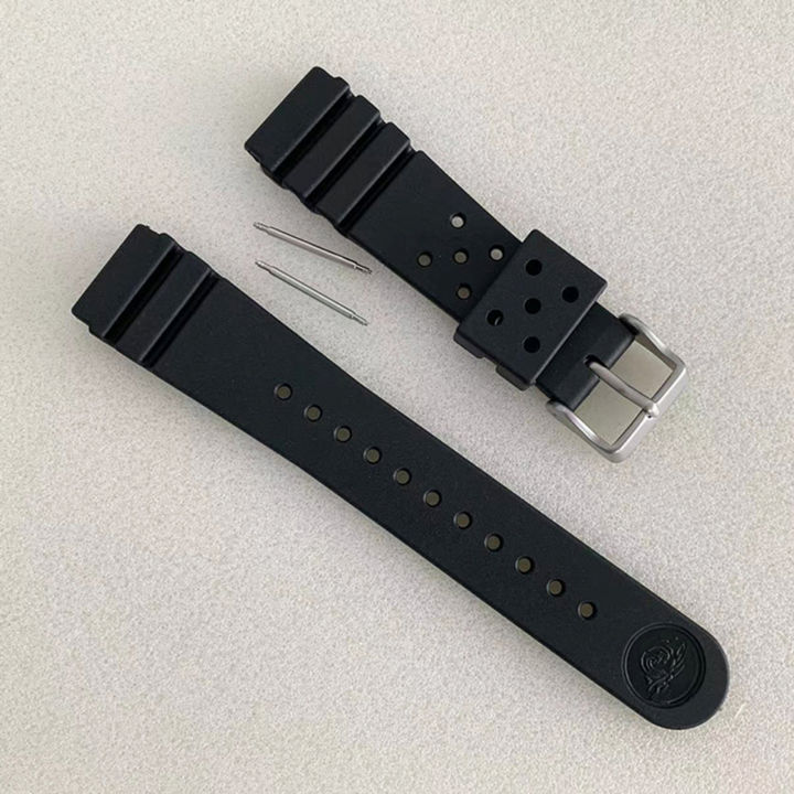 22MM Black Stainless Steel Pin Buckle Watch Strap Rubber Watch Strap ...