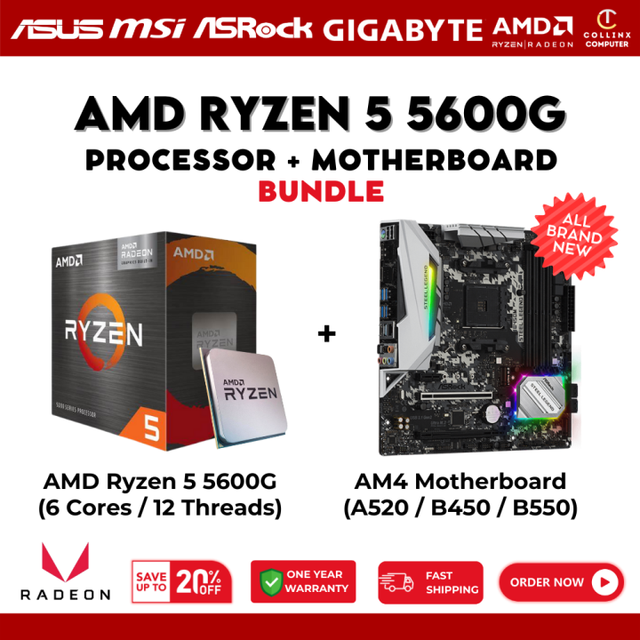 ( AMD Ryzen 5 5600G Bundle ) Processor + Motherboard B450M B550M A520M ...