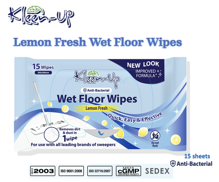 [Kleen-up] Wet Floor Wipes - Extra Large 15 Sheets - Improved Formula ...
