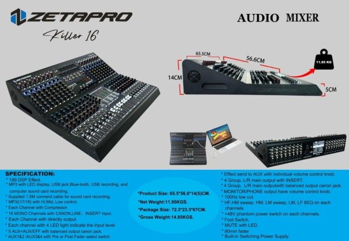 Mixer Audio 16 Channel ZETAPRO KILLER16 | KILLER 16 199 DSP Effect Original | Lazada Indonesia