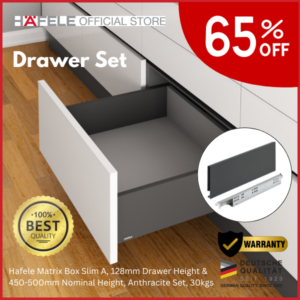 HAFELE Matrix Box Slim A, 128mm Drawer Height & 450-500mm Nominal ...