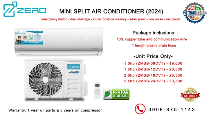 Zero ZMSB-CVT Mini Wall Split Type Inverter Air Conditioners Model 2024 (Seller Self-delivery ...