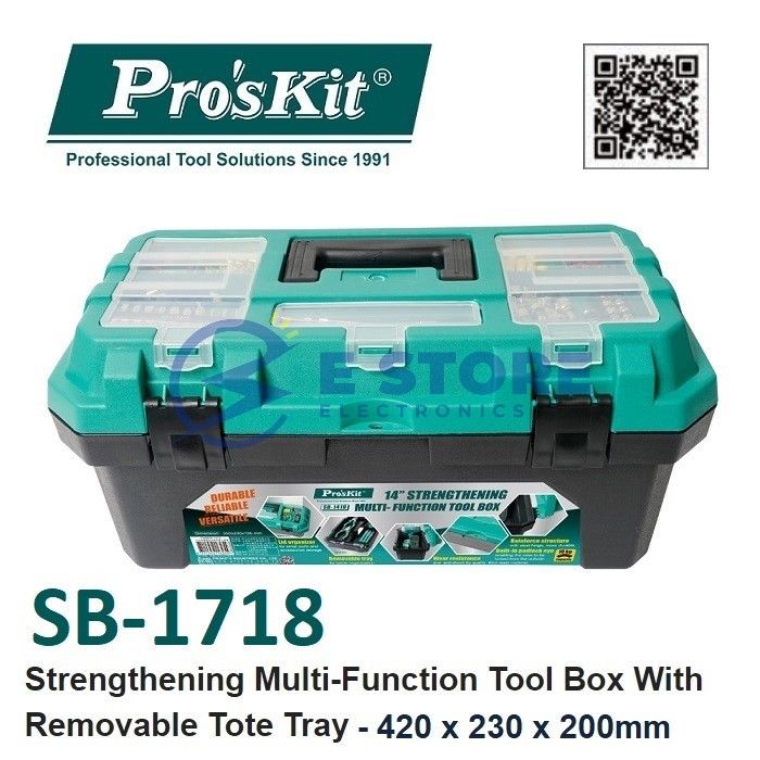 Pro'sKit SB-1718 Strengthening Multi-Function Tool Box With Removable Tote Tray (420mm x 230mm x ...
