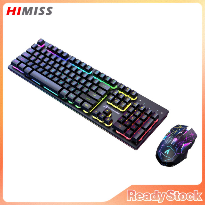 HIMISS T3 Wireless Keyboard Mouse Rechargeable Ergonomic RGB Lighting 2 ...