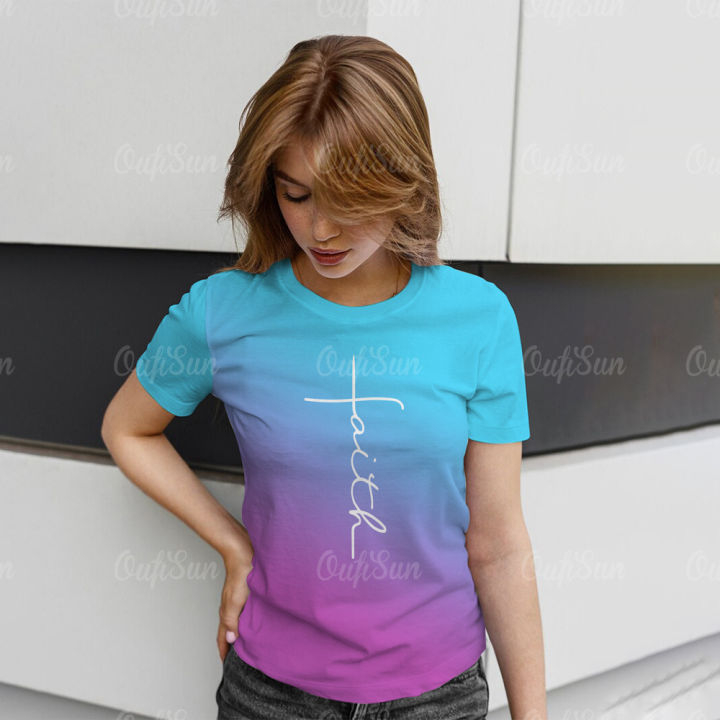 Gradient Women's T-Shirt Rainbow Cross TSHIRT Fashion Korean Tie-Dye ...