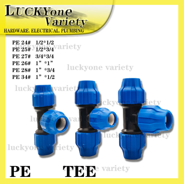 PE COMPRESSION PIPE FITTINGS TEE / REDUCING TEE ( 1/2x1/2, 3/4x3/4, 1x1 ,1/2x3/4, 1"x3/4 ) PER ...