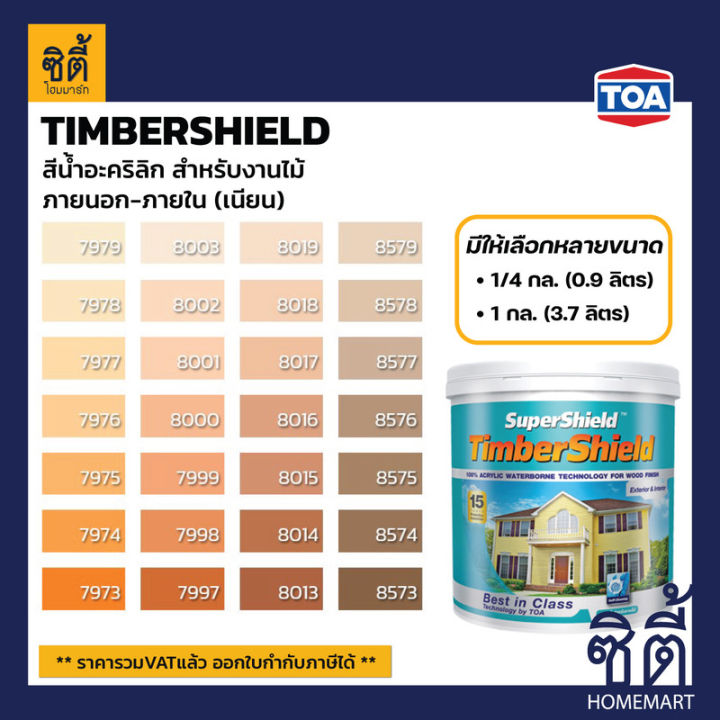 TOA Paint TimberShield เนียน ภายนอก (1/4กล. , 1กล.)( เฉดสี ส้ม ) สีผสม ...