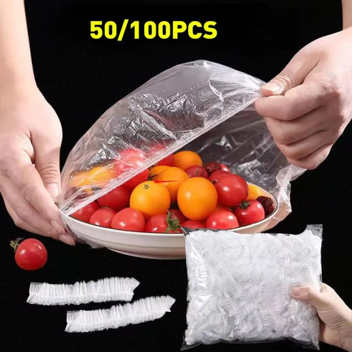 100pcs Reusable Disposable Food Cover Plastic Wrap Durable Elastic Food ...