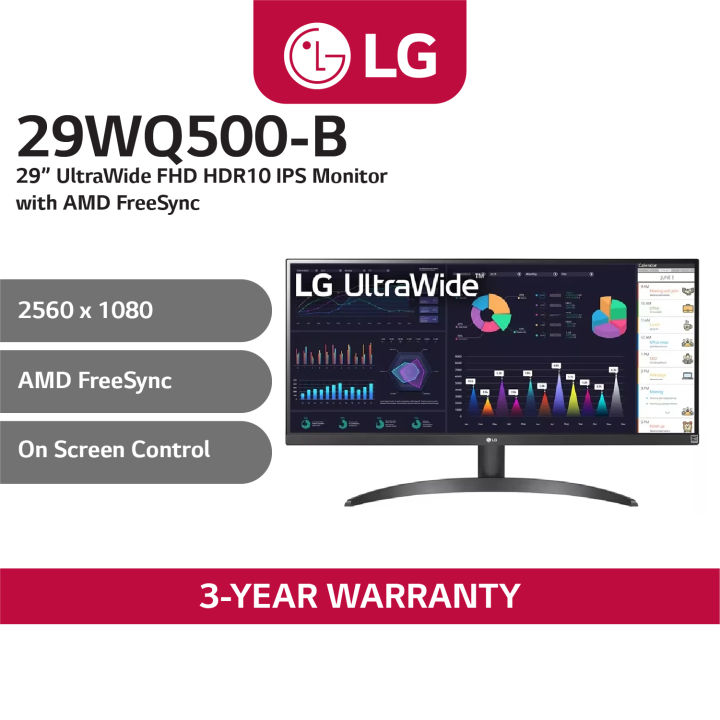 LG 29WQ500-B 29” UltraWide FHD HDR10 IPS Monitor with AMD FreeSync ...