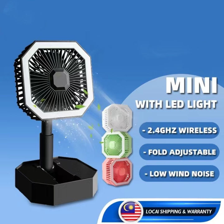 USB Rechargeable Electric Table Fan LED Light Folding Small Multi ...